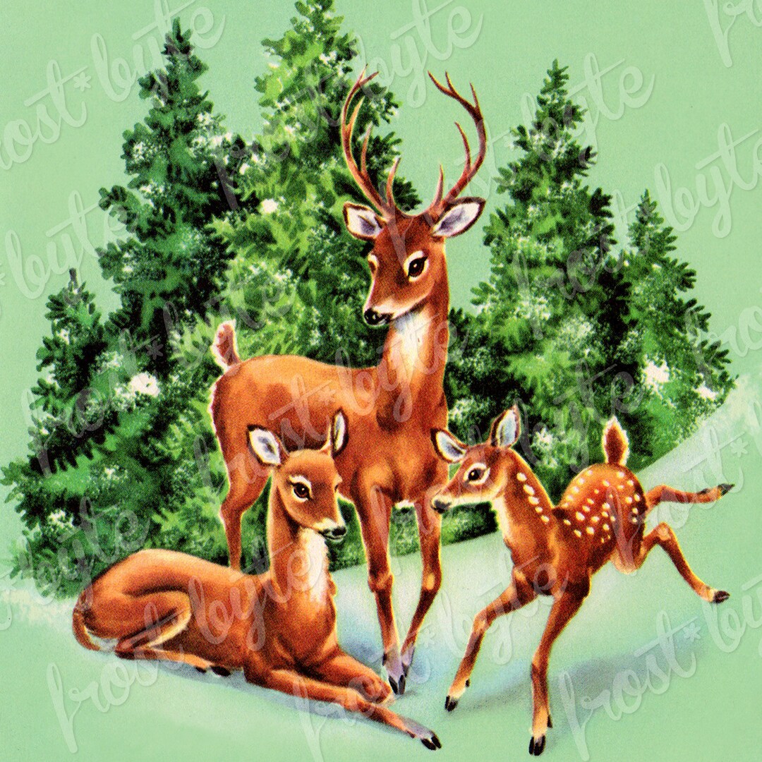 Christmas Deer Digital Image - Snow Scene Reindeer Digital Download ...
