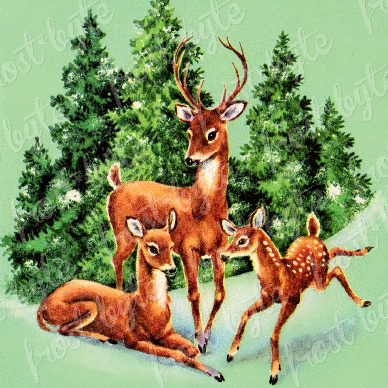 Christmas Deer Digital Image - Snow Scene Reindeer Digital Download ...
