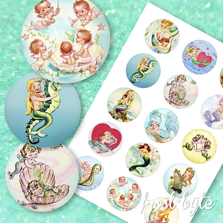 Vintage Mermaid Version 2 Circle Image Sheet 2 Inch Circles - Etsy
