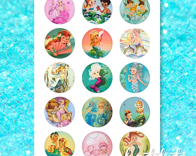 Vintage Mermaid Circle Image Sheet - 2 Inch Circles - Instant ...