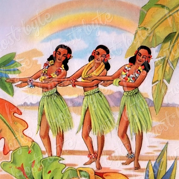 Vintage Hula Girl Illustration Digital download file | Etsy