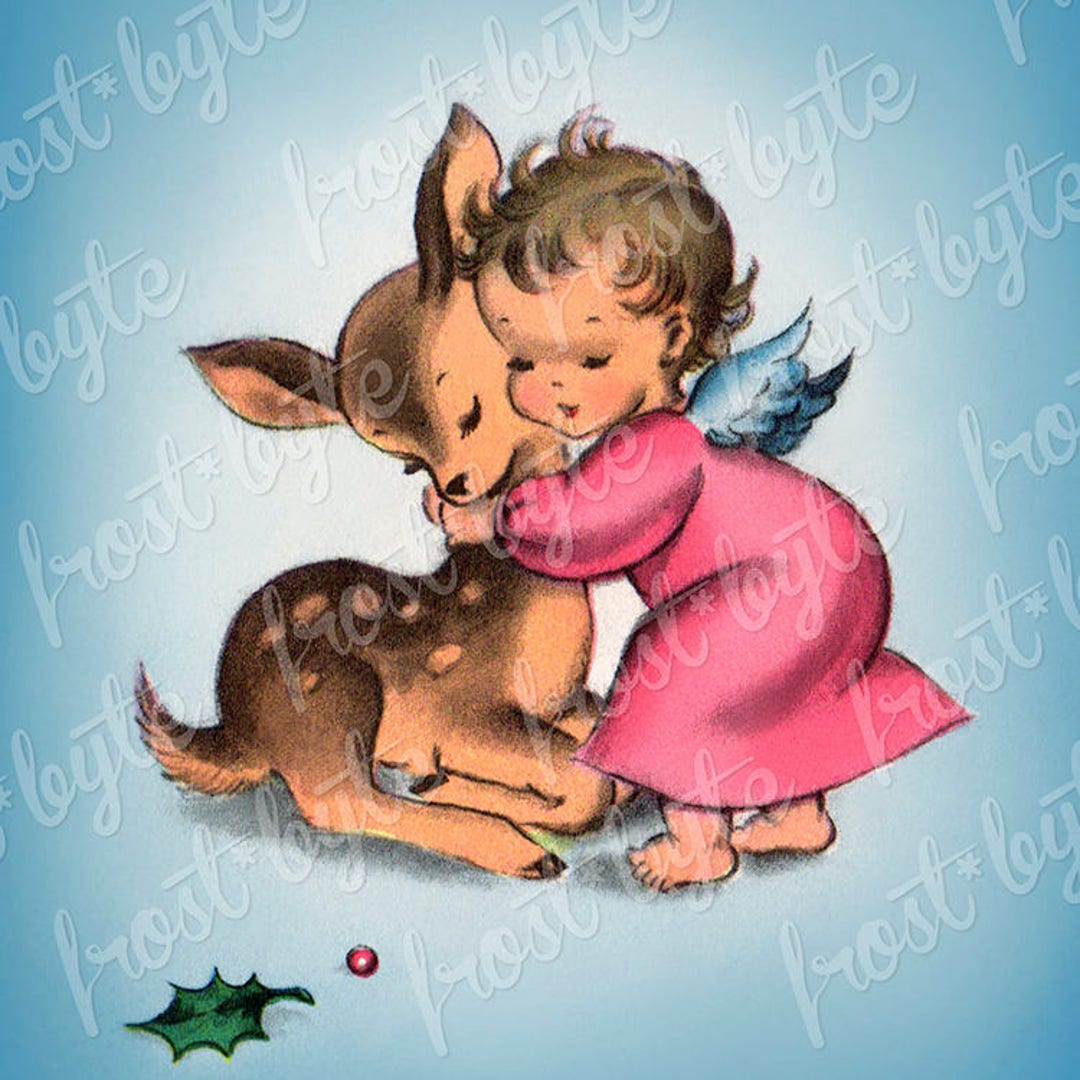 Angel Hugging Deer Vintage Image - Digital Instant Download File ...