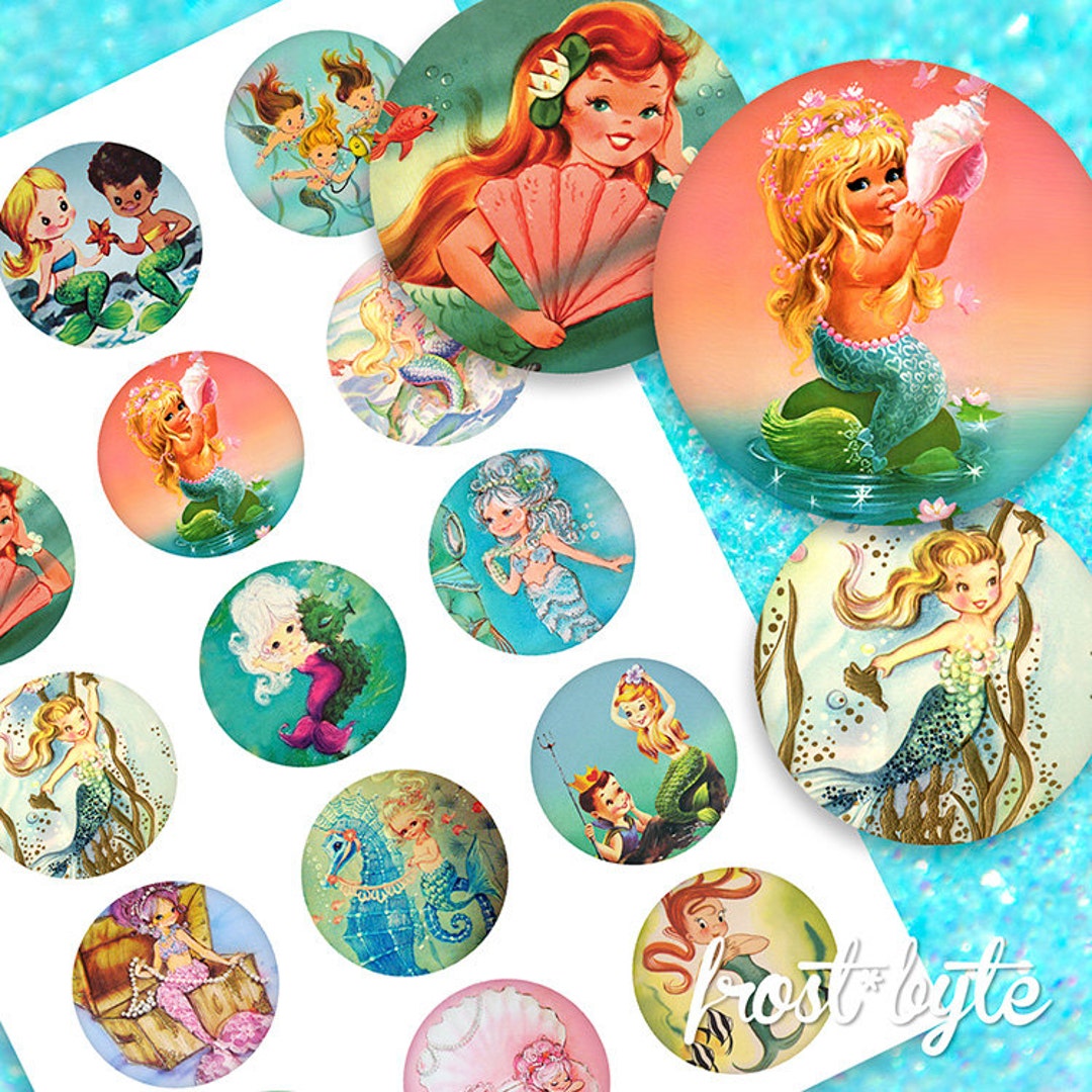 Vintage Mermaid Circle Image Sheet - 2 Inch Circles - Instant ...