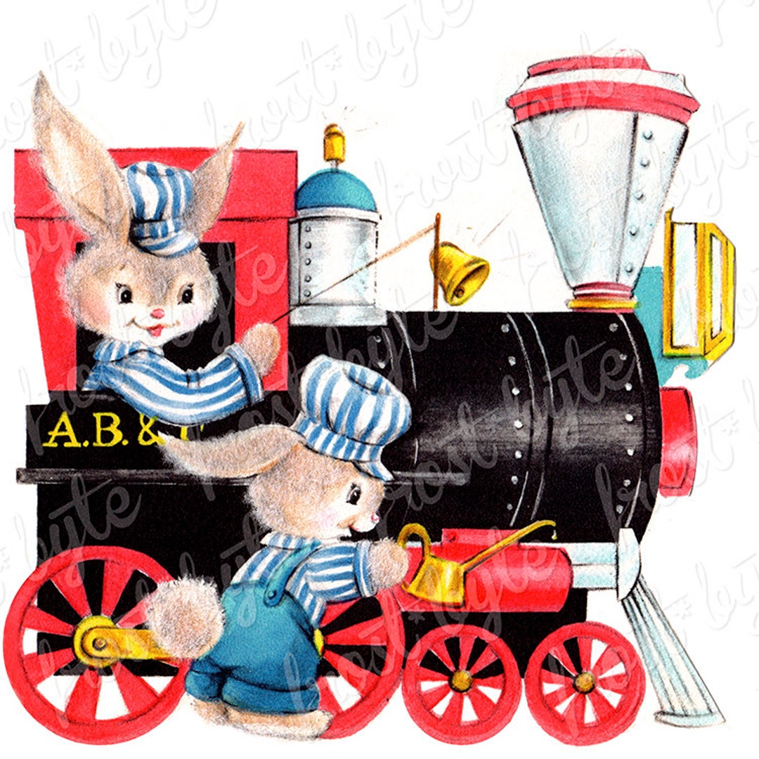 Kitsch Train Bunny Image for Instant Download - Downloadable ...