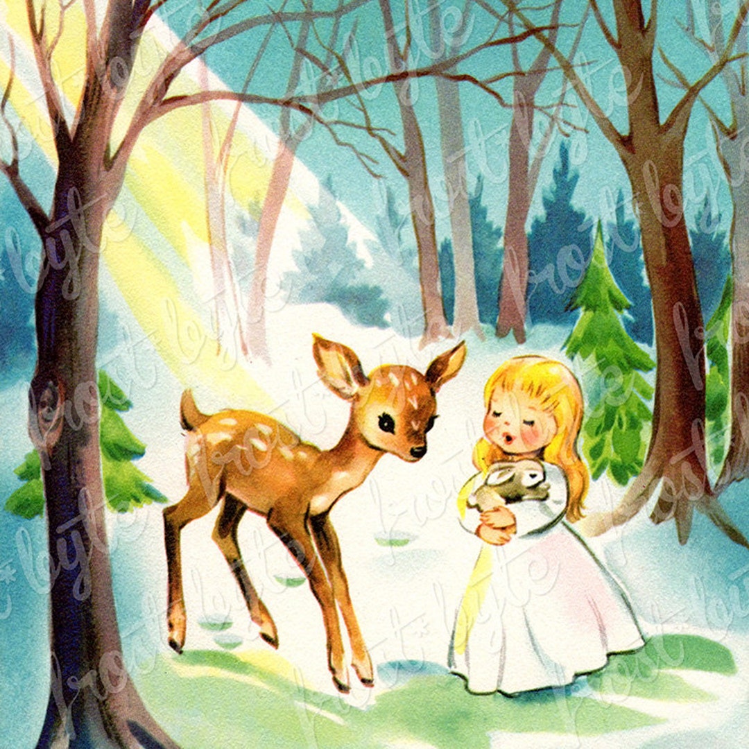 Christmas Moonlight Fawn Image Watercolor Snow Scene Illustration ...