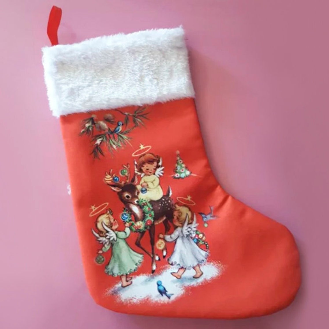 Angels and Chistmas Reindeer Vintage Image - Retro Digital Image for ...