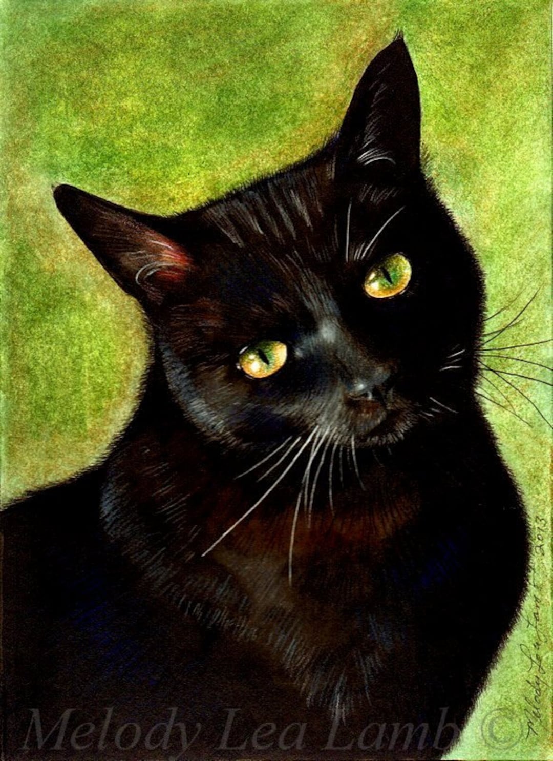 Black Cat Art 5 X 7 Giclee Print by Melody Lea Lamb - Etsy