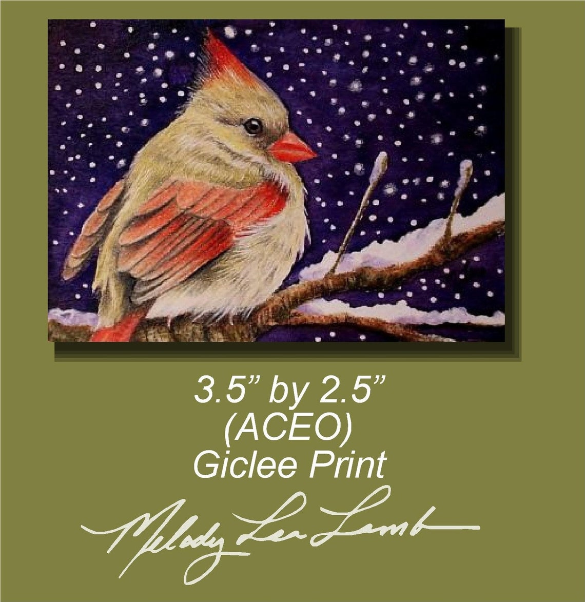 Cardinal Bird Miniature Art by Melody Lea Lamb ACEO Print - Etsy