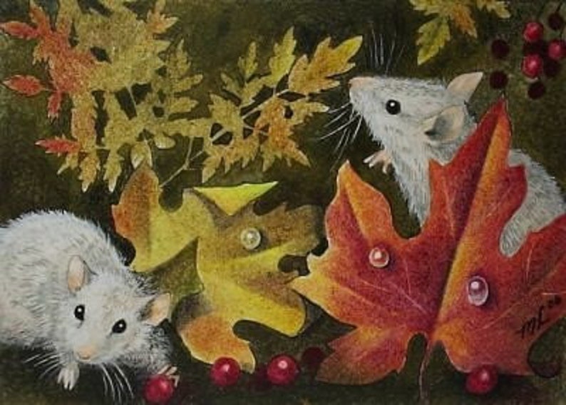 Cute Fall Mouse Art Melody Lea Lamb ACEO Giclee Print - Etsy