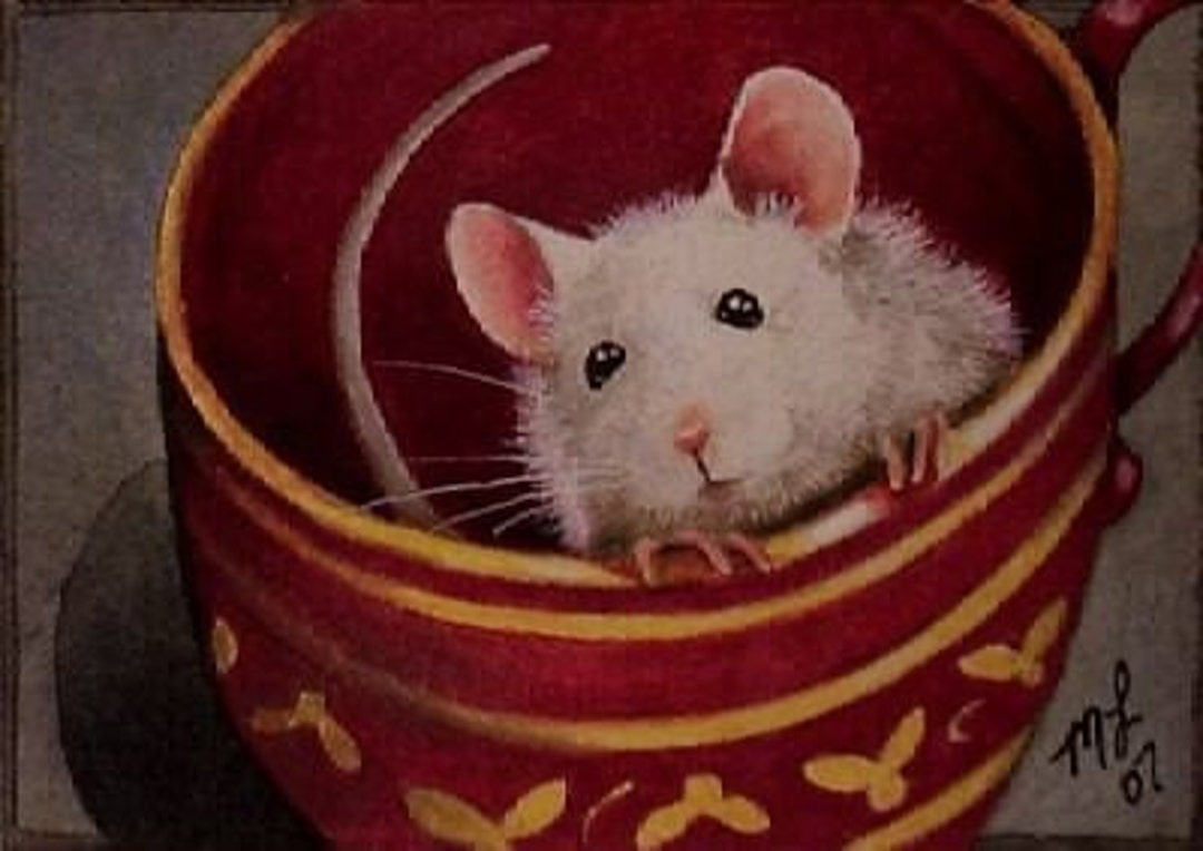 Tea Cup Mouse Miniature Art by Melody Lea Lamb ACEO Giclee Print - Etsy