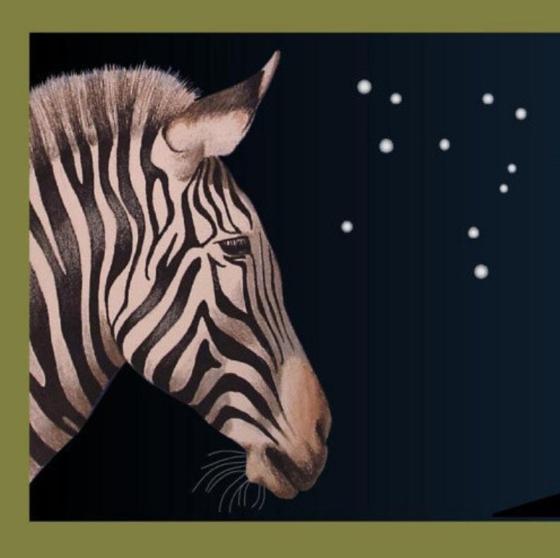 Zebra and Full Moon Bookmark From Original Art Melody Lea Lamb - Etsy