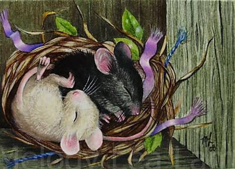 Spring, Cute Mice, Art by Melody Lea Lamb, ACEO, Print - Etsy