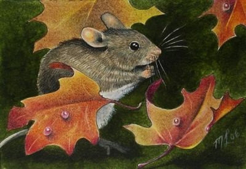 Fall Mouse Art by Melody Lea Lamb ACEO Print - Etsy