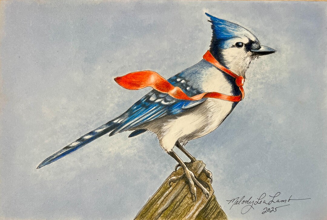 Bluejay in a Tie, 6 X 8 Inch Print From Original Art by Melody Lea Lamb ...