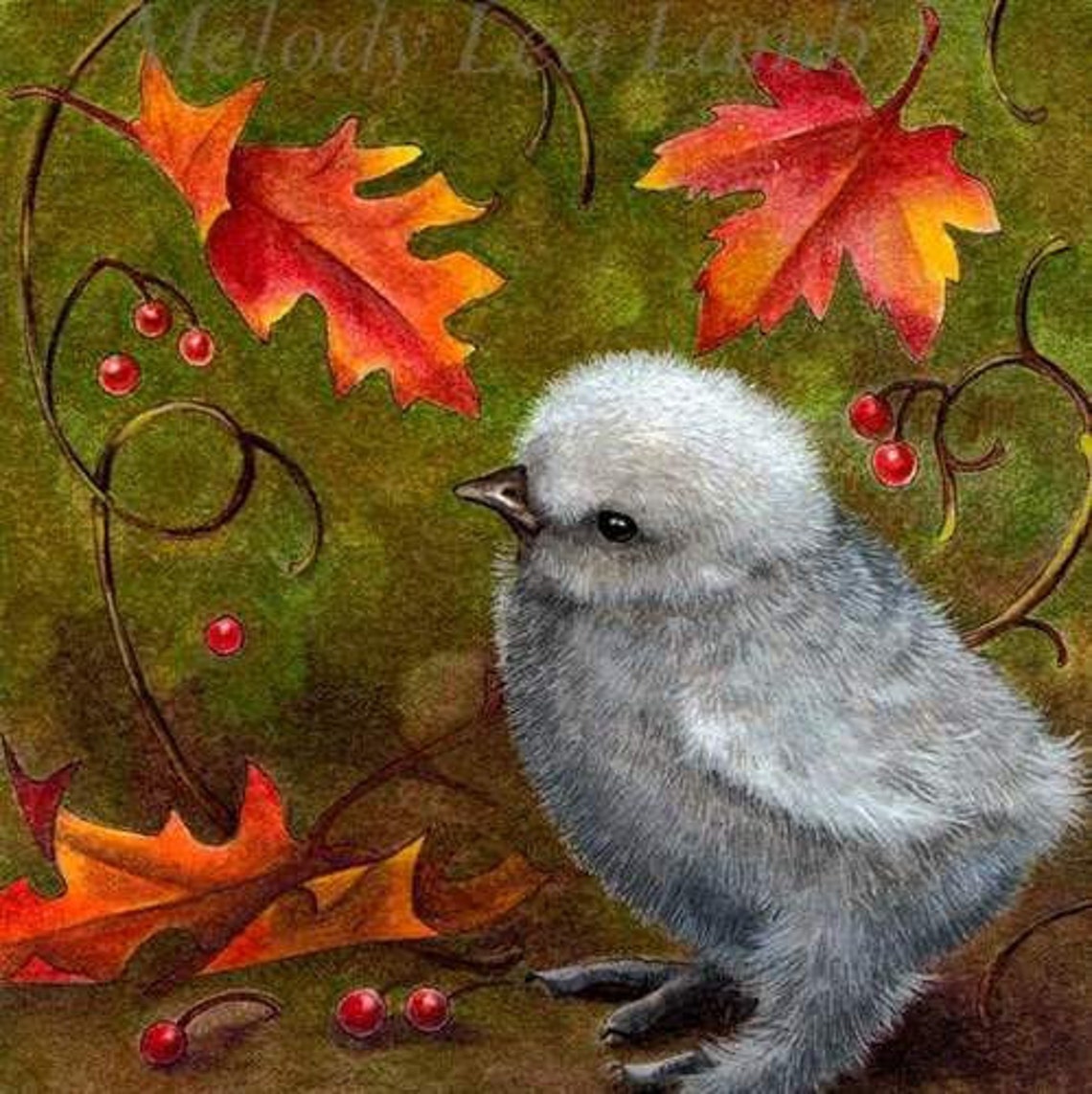 Baby Chicken Fall Leaves Art 5 X 5 Inch Giclee Print by Melody - Etsy