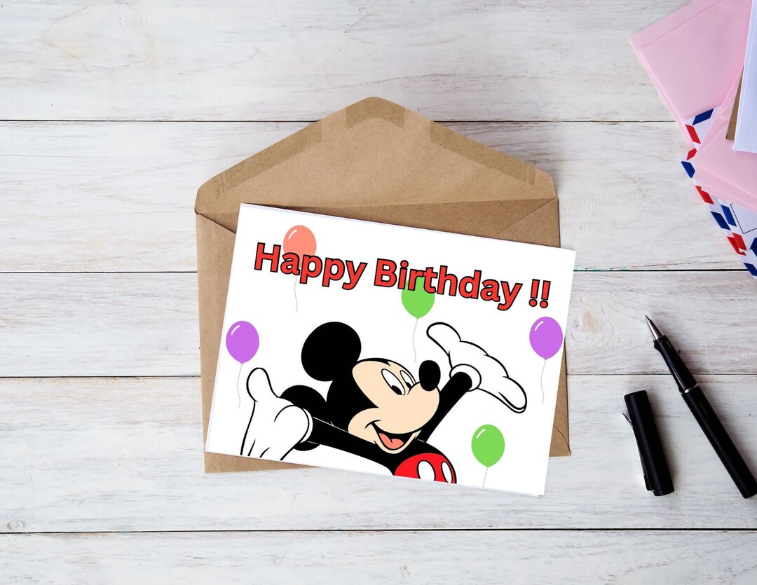 Happy Birthday Card/ Mickey/ Digital Product/ Printable Card/ Greeting ...