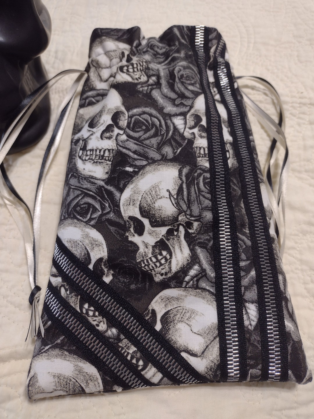 Gothic Skull Drawstring Bag: Biker Style Tarot Deck Pouch - Etsy
