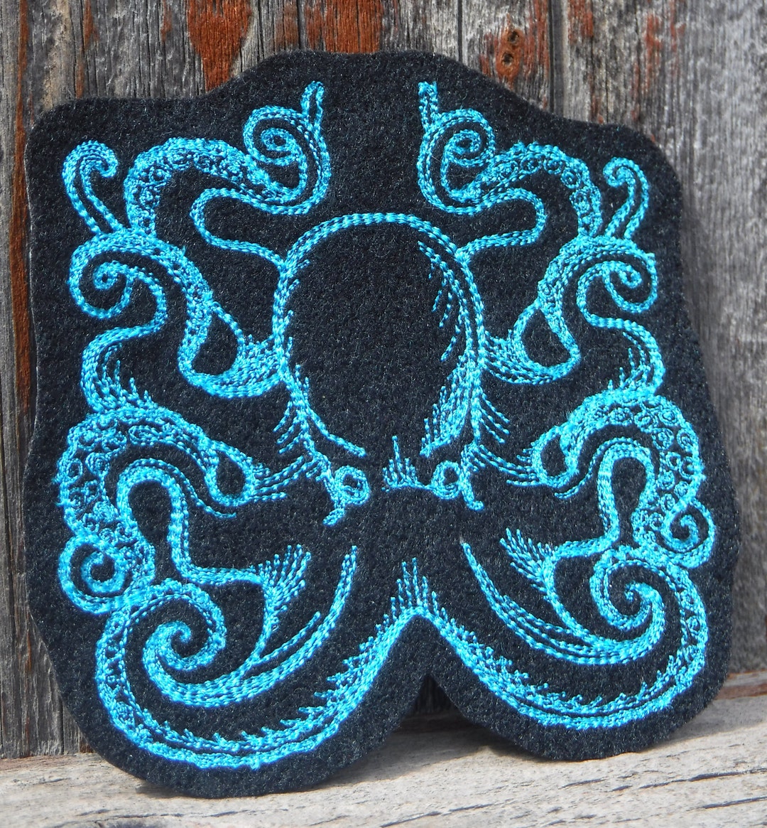 Octopus Patch, Blue Iron on Patch, Patches, Octopus Applique, Sea ...