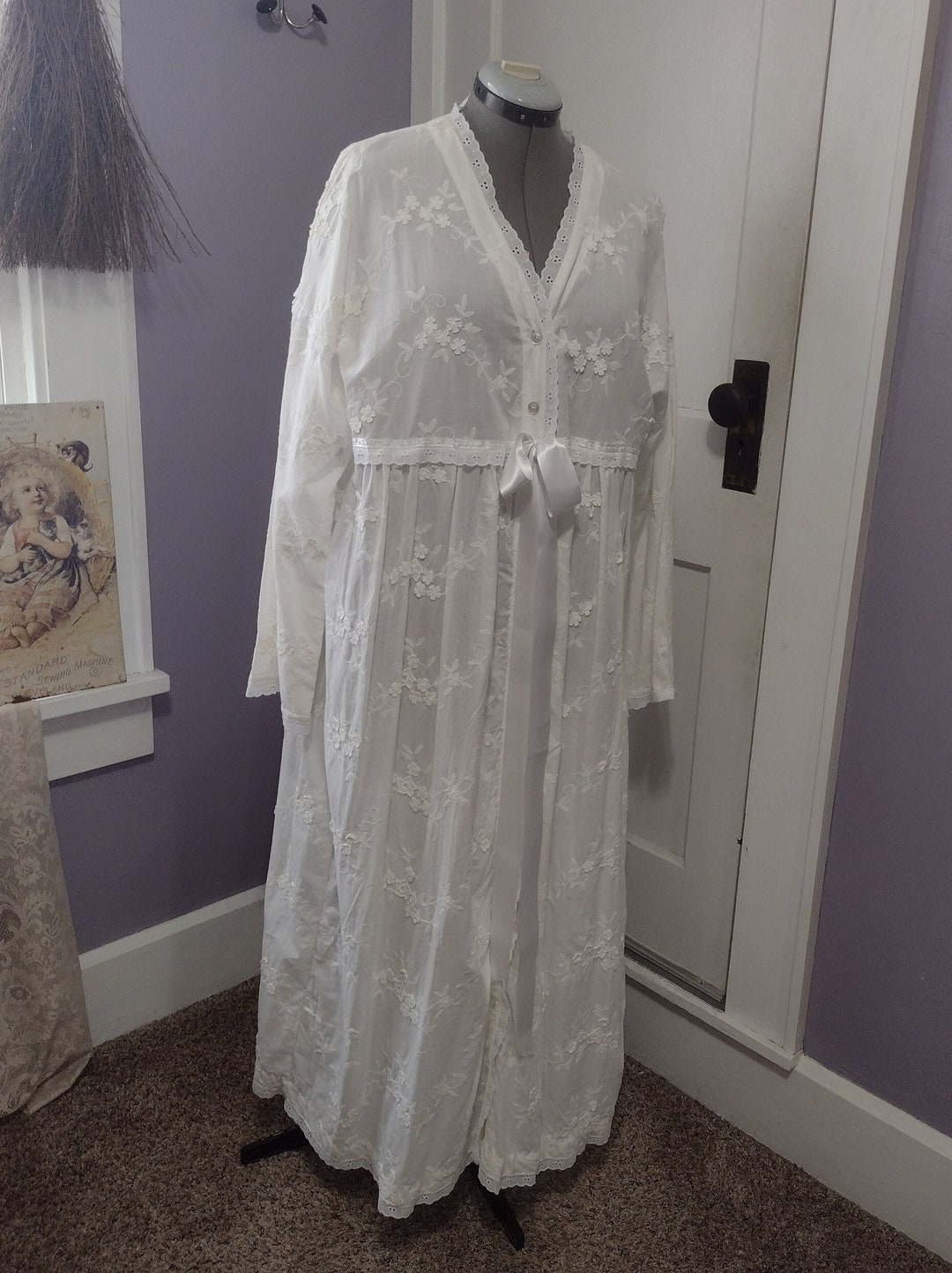 White Robe, Victorian Robe, Cotton Robe, White Cotton, White Fabric ...