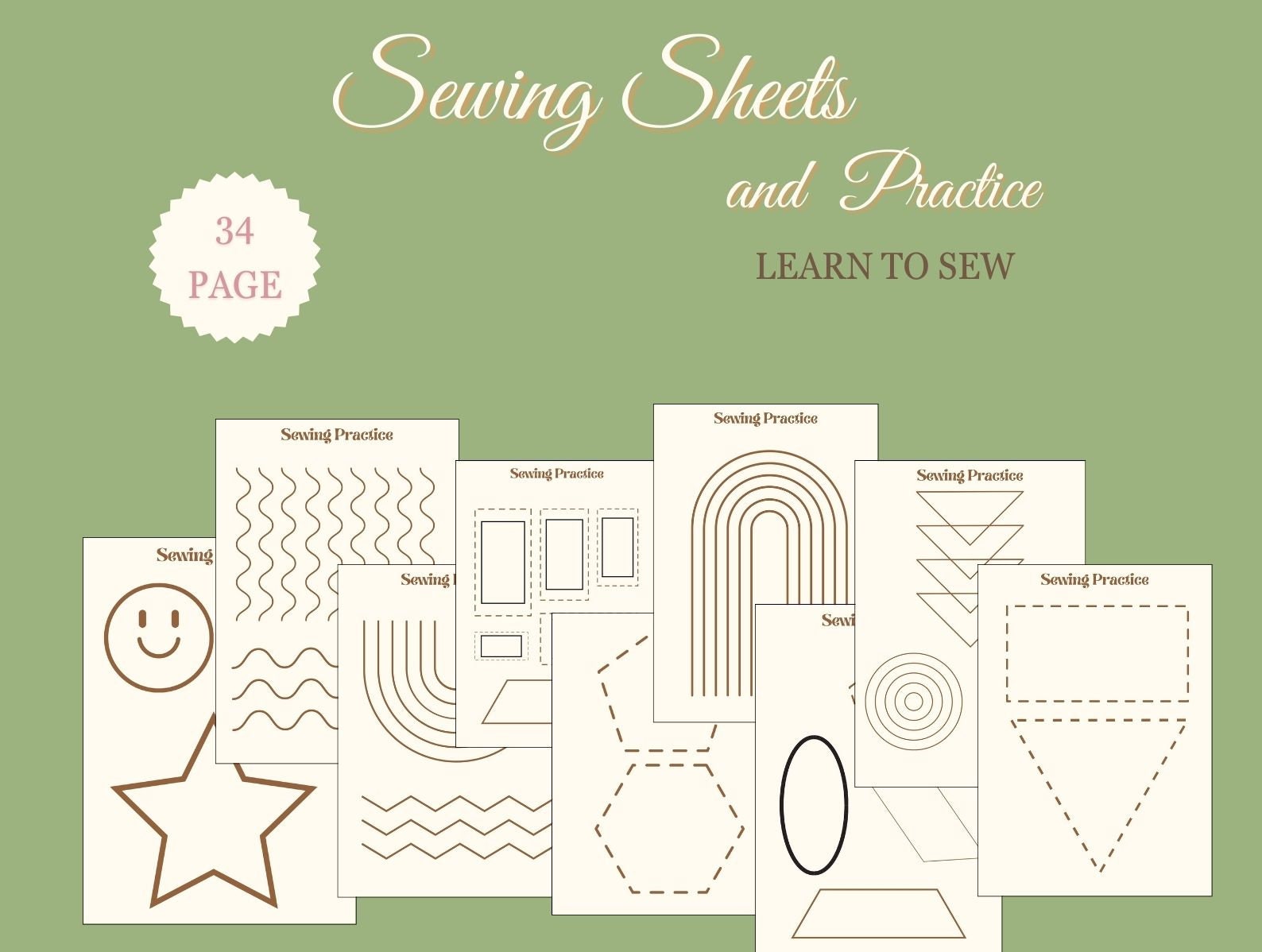 Sewing Practice Sheets | Paper Sewing Sheets | Learn to Sew | A4 & US ...