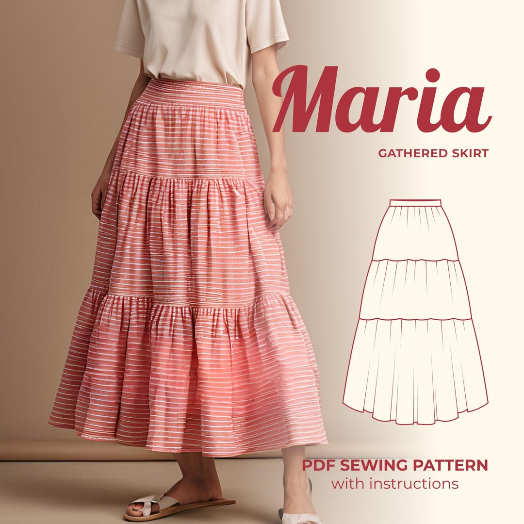 Maxi Skirt Sewing Pattern: Women's Tiered Elastic Waist (PDF Pattern ...
