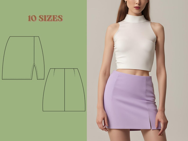 Slit Skirt Pattern Slit Mini Skirt Sewing Pattern Mini Skirt Sewing ...