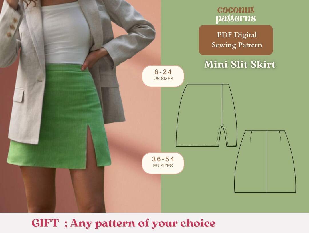 Slit Skirt Pattern Slit Mini Skirt Sewing Pattern Mini Skirt Sewing ...