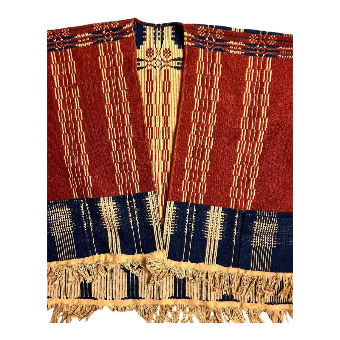 Authentic Vintage Wool Mexican Poncho Southwest Boho Colorful Shawl ...