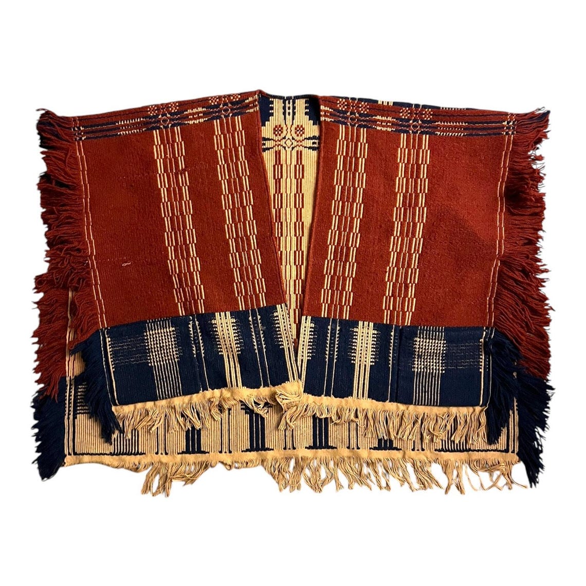 Authentic Vintage Wool Mexican Poncho Southwest Boho Colorful Shawl ...