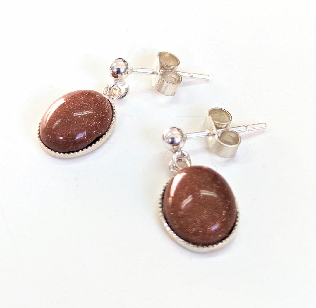 Chocolate Brown, Goldstone Drop Earrings. Sterling Silver Stud Earrings ...