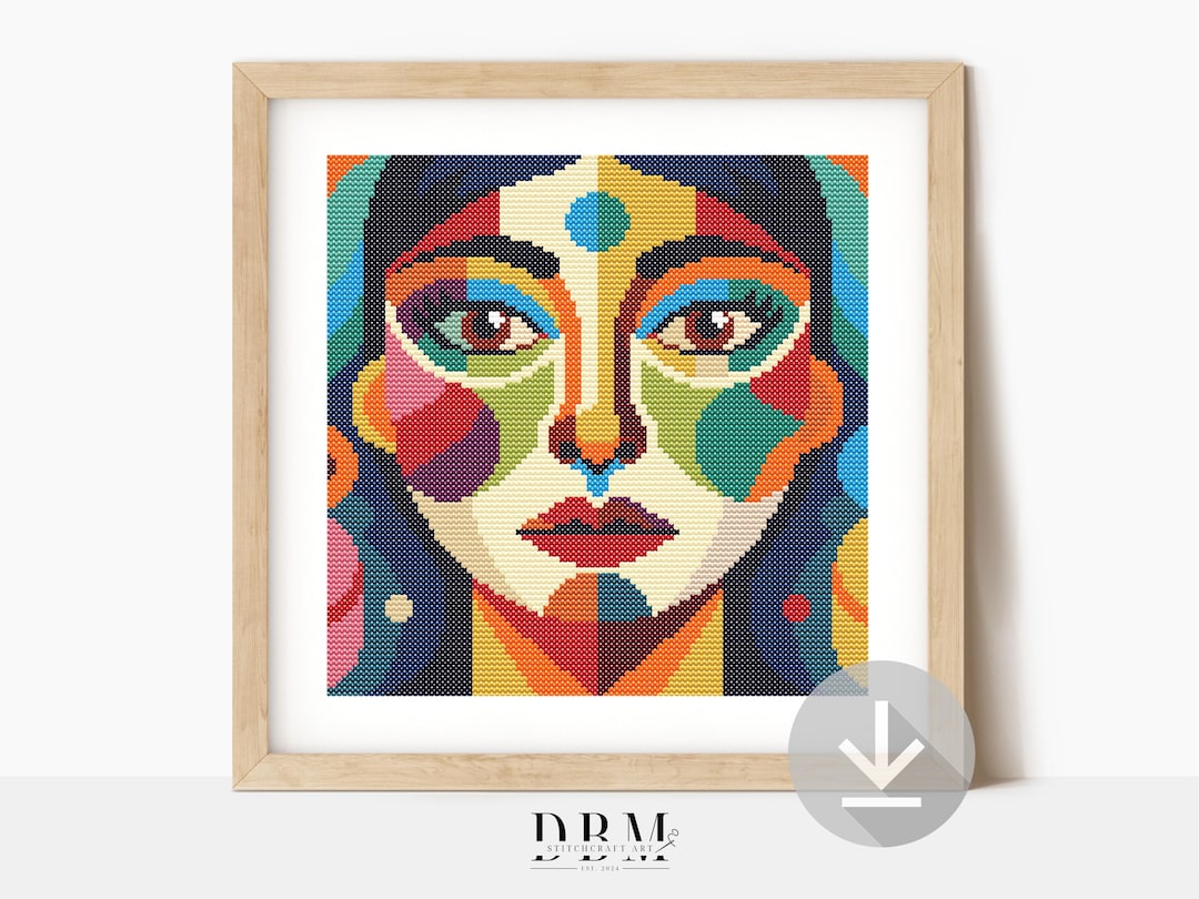 Color Block Cross Stitch Pattern | Abstract Face | PDF Guide | Digital ...