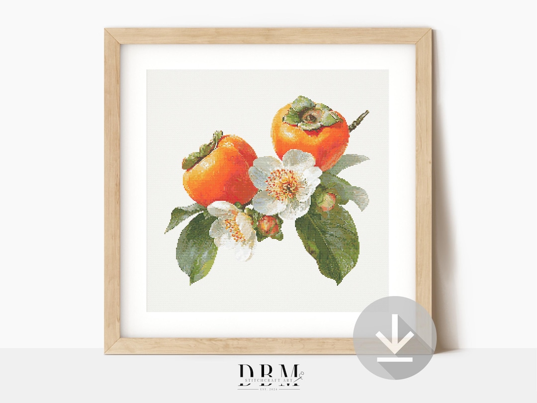Persimmon Cross Stitch Pattern | Botanical Wall Art | Instant PDF ...