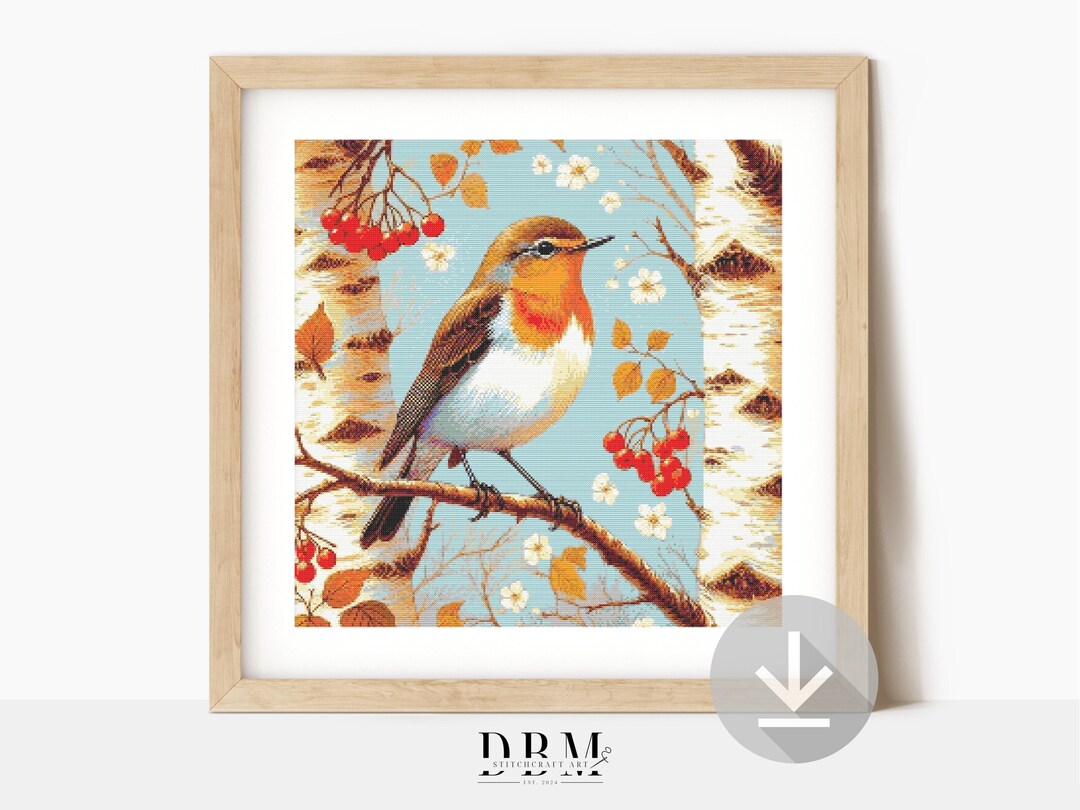 Red Robin Cross Stitch Pattern | Spring Bird | PDF Guide | Digital ...