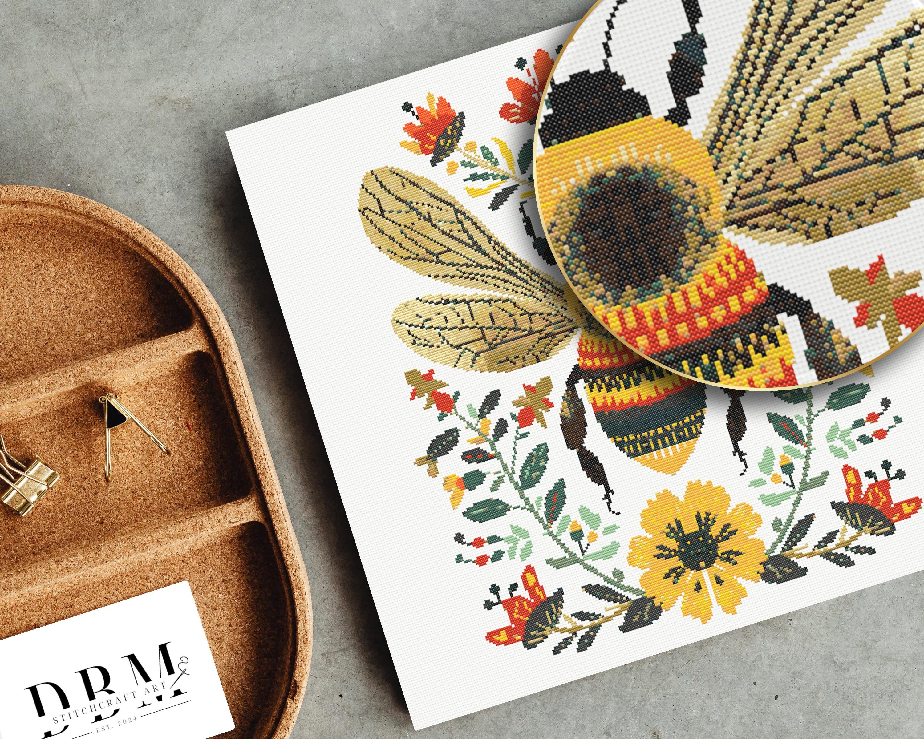 Folk Art Bee Cross Stitch Pattern | Nordic Floral Wall Art | Instant ...