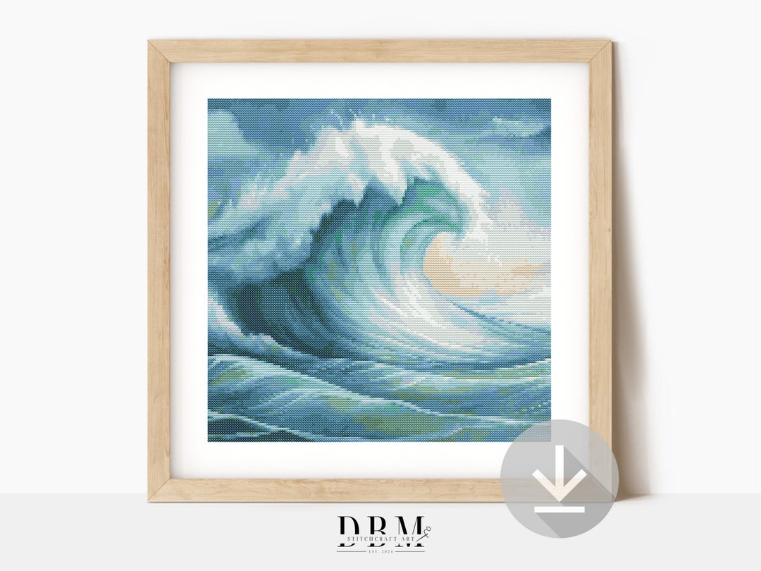 Blue Ocean Waves Cross Stitch Pattern | Seascape Wall Art | Instant PDF ...