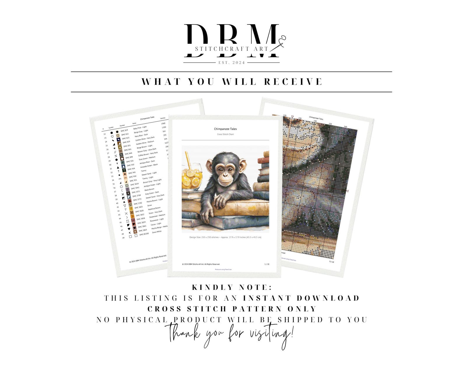 Monkey Cross Stitch Pattern: Chimpanzee Tales PDF Guide Digital ...