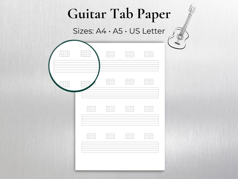 Guitar Tab Paper Printable PDF Blank Tablature Sheet Music Notebook A4 ...