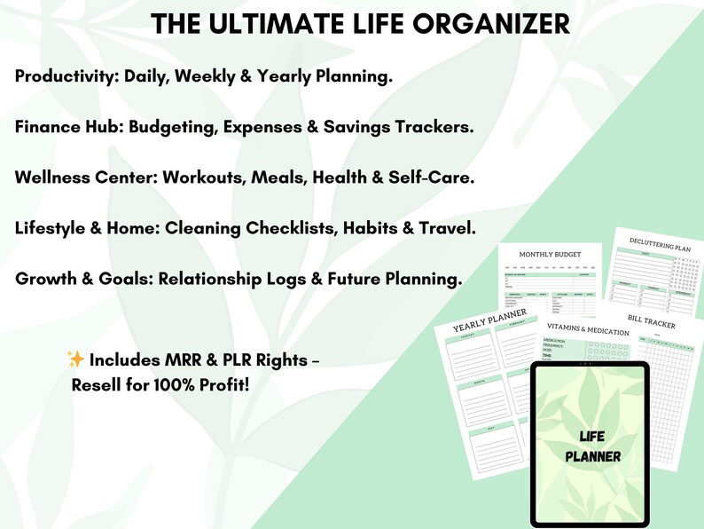 Life Planner, Wellness Tracker, 2026 Digital Planner, Master Resell ...