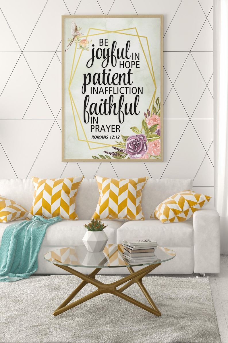 Romans 12:12 Bible Verse Wall Art Minimalist Modern Scripture Printable ...