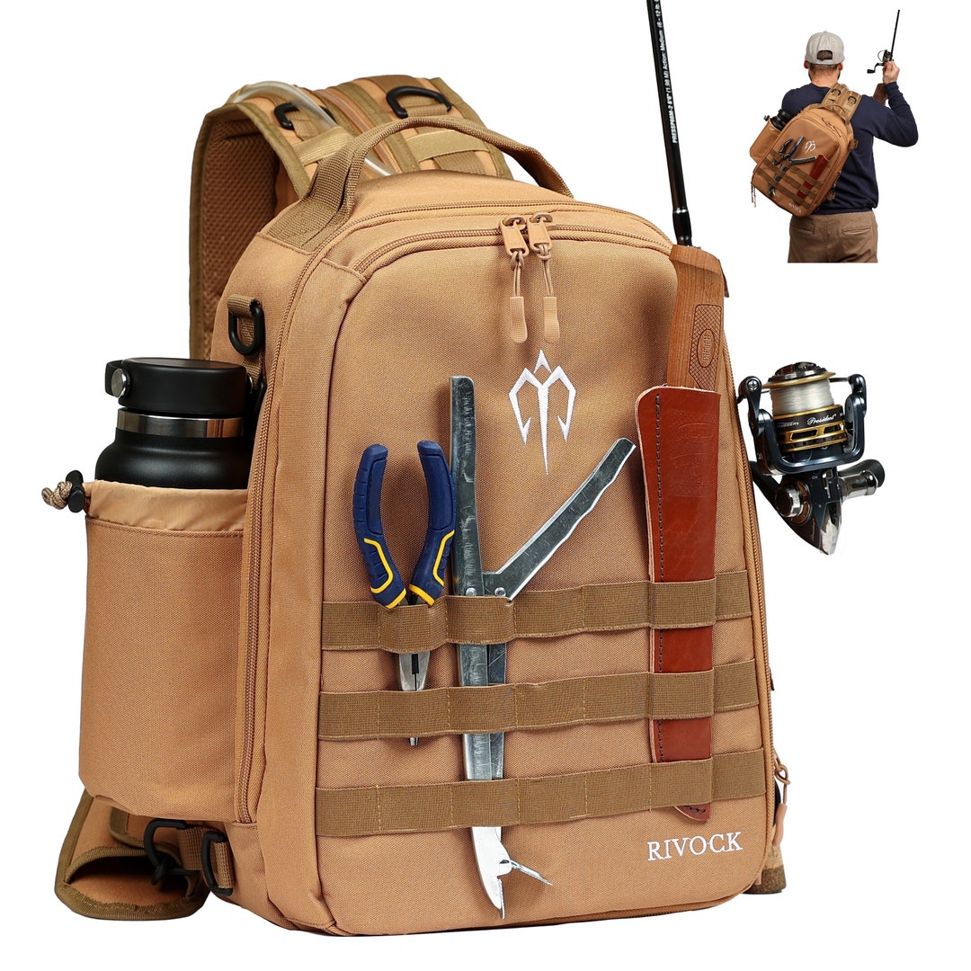 Rivock Fishing Backpack 3-way Wear Fishing Tackle Bag With Rod Holder ...