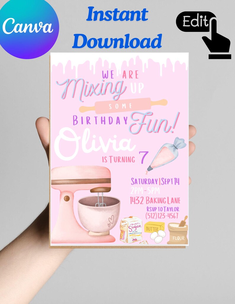 Editable Baking Birthday Party Invitation Kids Decorating Birthday Girl ...