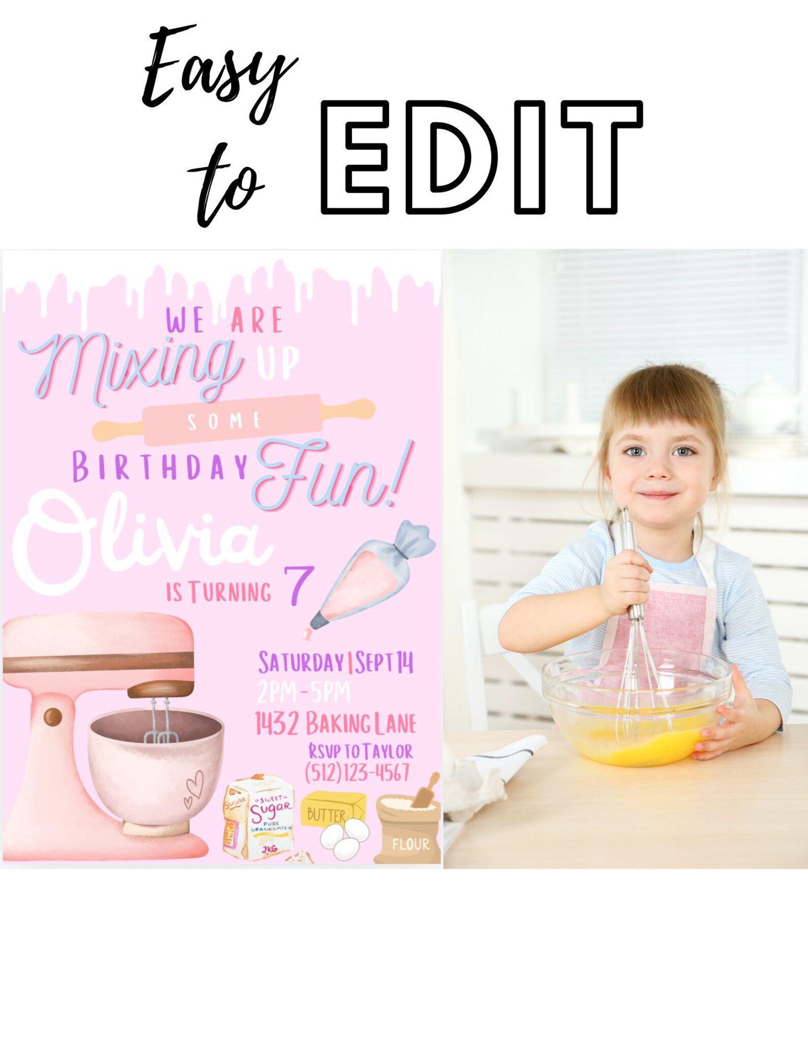 Editable Baking Birthday Party Invitation Kids Decorating Birthday Girl ...