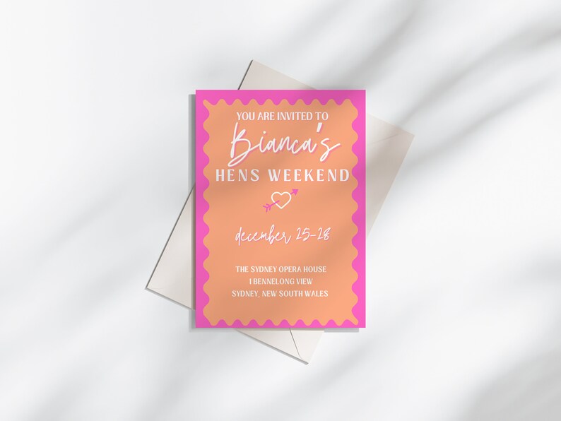 Retro Hens Weekend Itinerary Invitation, Pink Orange Theme (digital ...