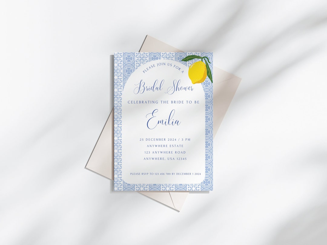 Capri Bridal Shower Invitation Template, Editable Printable Italian ...