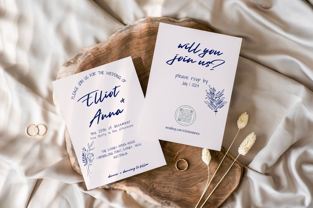 Quirky Artistic Wedding Invitation, QR Code Printable Editable Wedding ...