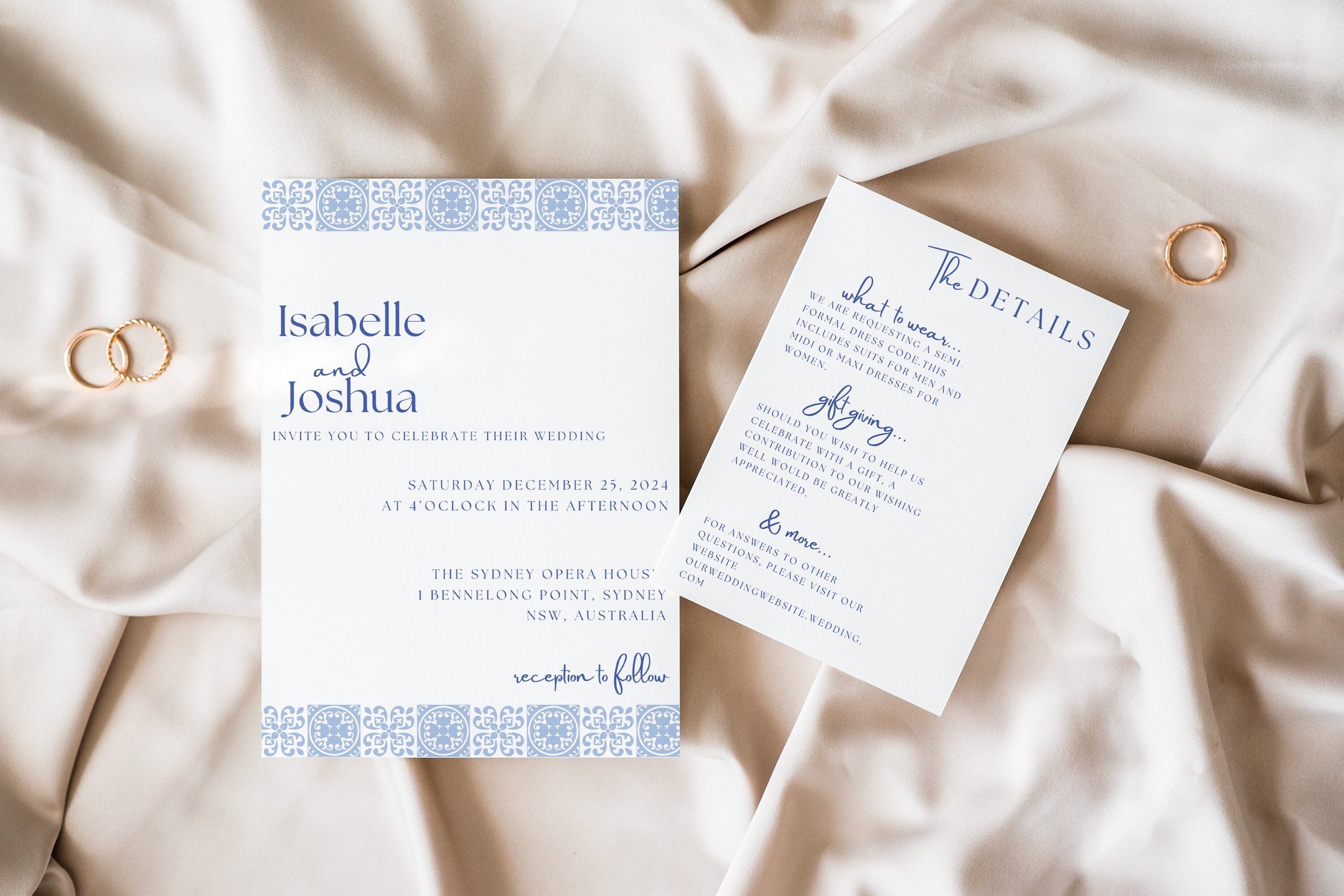 Printable Baby Blue Mediterranean Wedding Invitation Template, Details ...