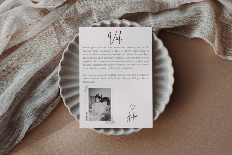 Vintage Photo Bridesmaid Proposal Letter Template, Printable Bridesmaid ...