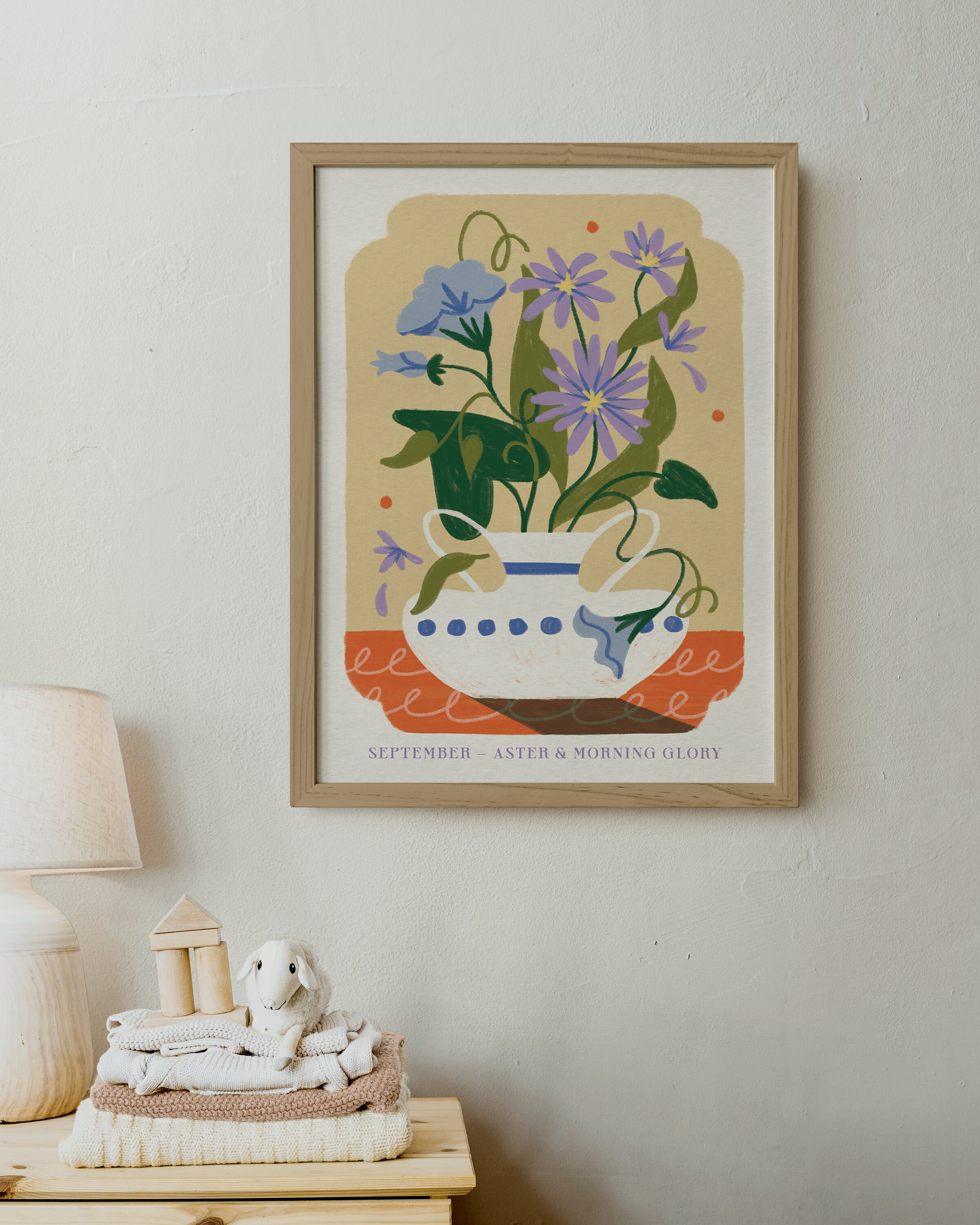 September Flower Art Print | Aster & Morning Glory | Meaningful Gift ...