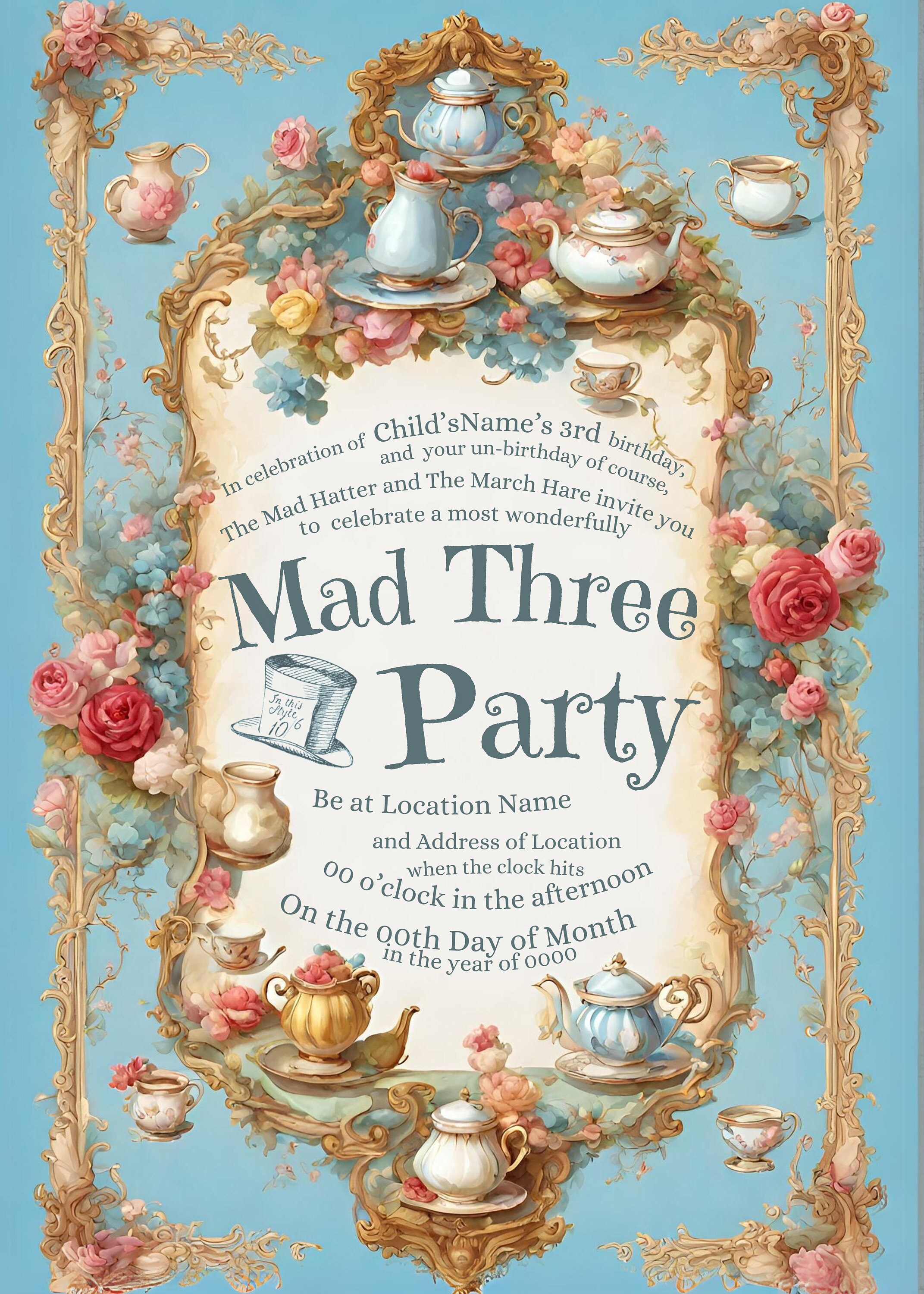 Mad Hatter’s Three Party Invitation Template - Etsy