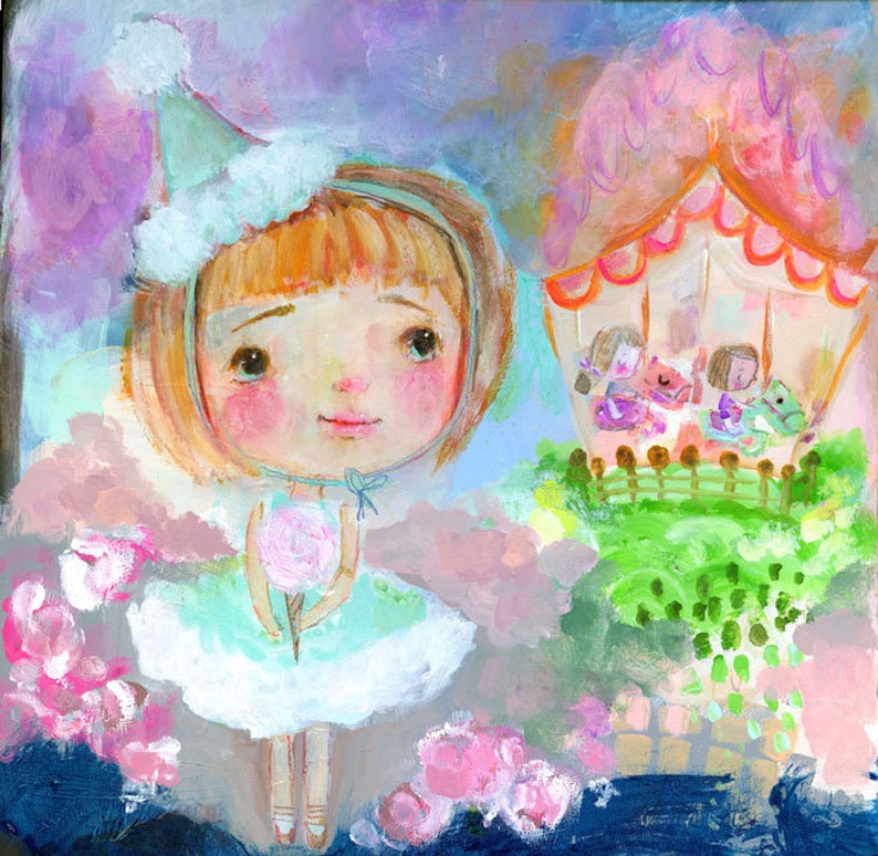 Cotton Candy Carousel Mixed Media Art Print by Mindy - Etsy